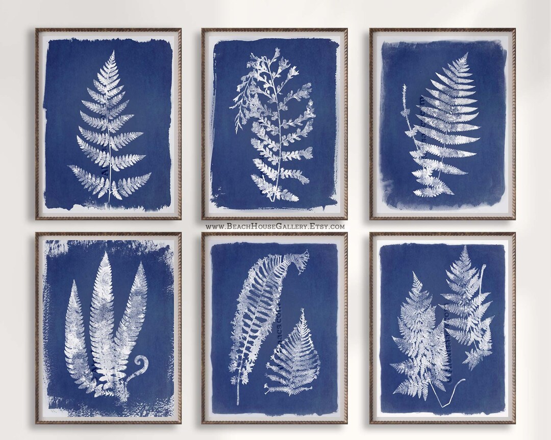 Cyanotype Ferns, Set of Six Botanical Prints, Blue and White Botanical ...