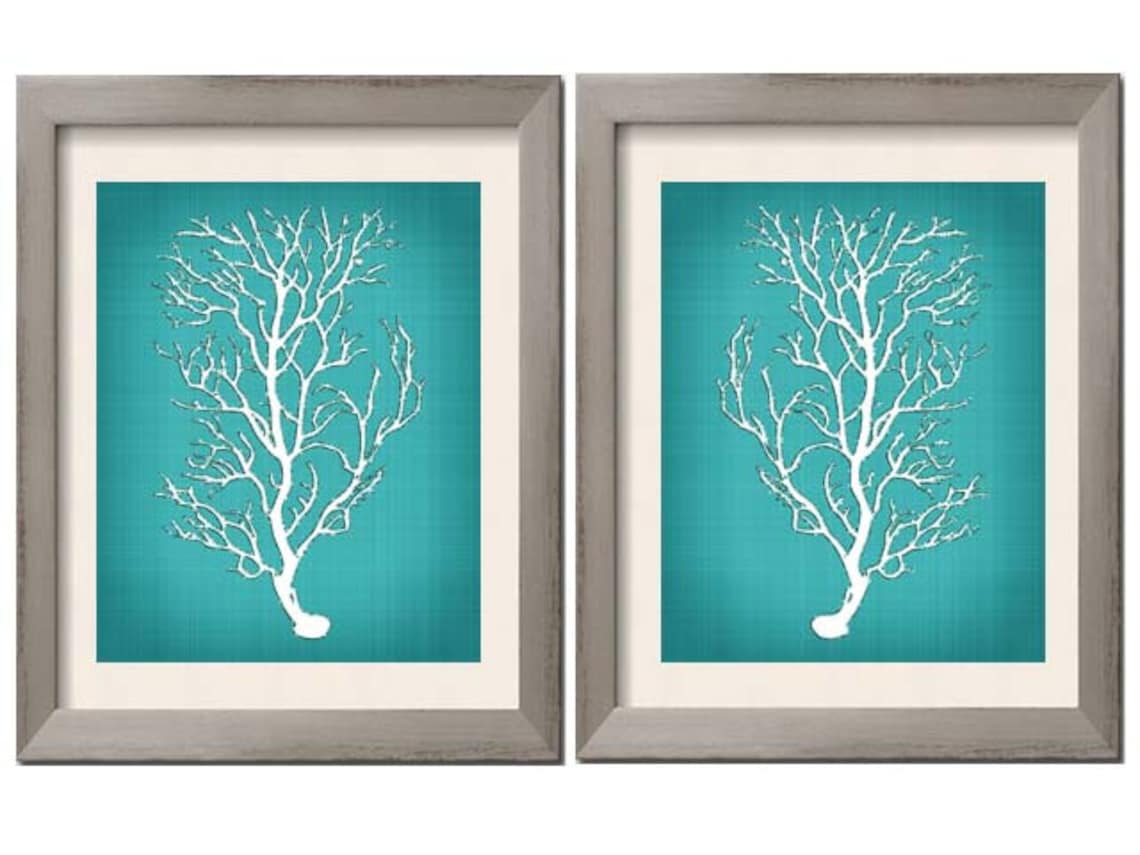 Beach House Decor Teal Wall Art Teal Art Teal White Teal | Etsy