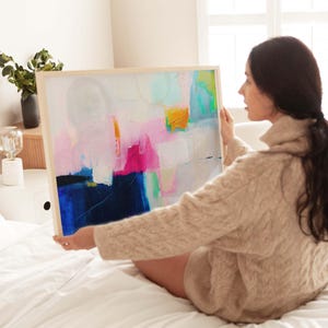 Bright Blue Abstract Art, Colorful Canvas Painting, Extra Large Art ...