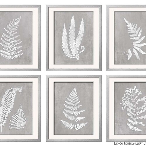 Gray White Wall Art Fern Botanical Prints Grey Wall Art - Etsy
