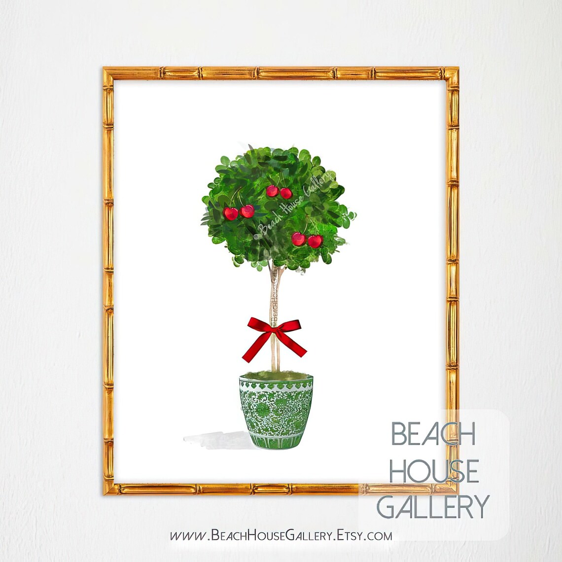 Blue White Chinosierie Topiary Blueberry Watercolor Gift for - Etsy