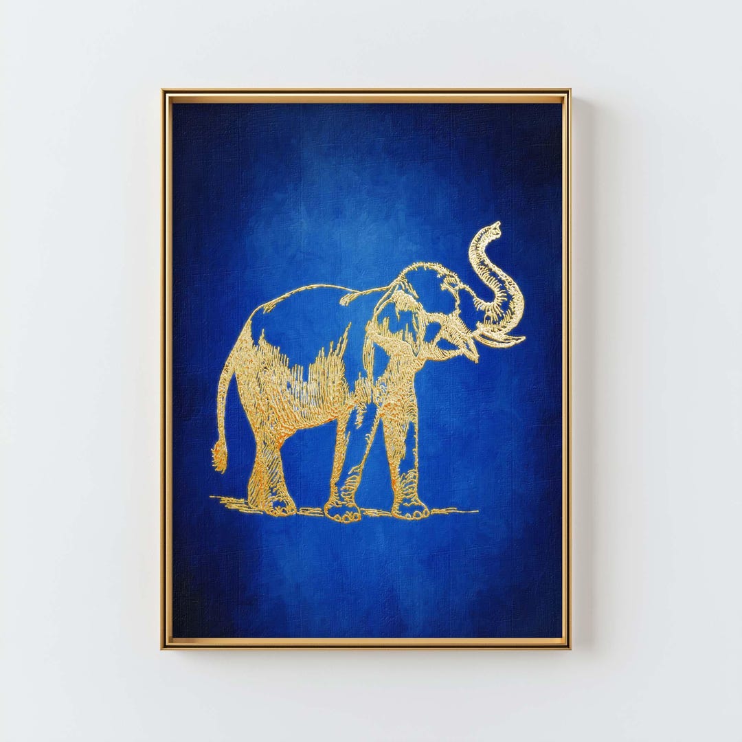 Elephant Print, Gold Navy Elephant Art, Faux Gold Foil Print ...