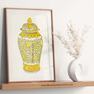 Yellow Ginger Jar Art, Yellow Chinoiserie, Yellow Art, Yellow Decor ...