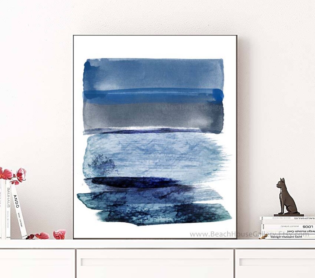 Navy Color Block Watercolor Print Blue Geometric Abstract - Etsy