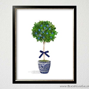 Blue White Chinosierie Topiary Blueberry Watercolor Gift for | Etsy