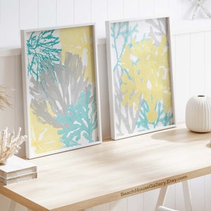 Yellow Gray Turquoise Home Decor, Aqua Gray Yellow Nursery Wall Art ...