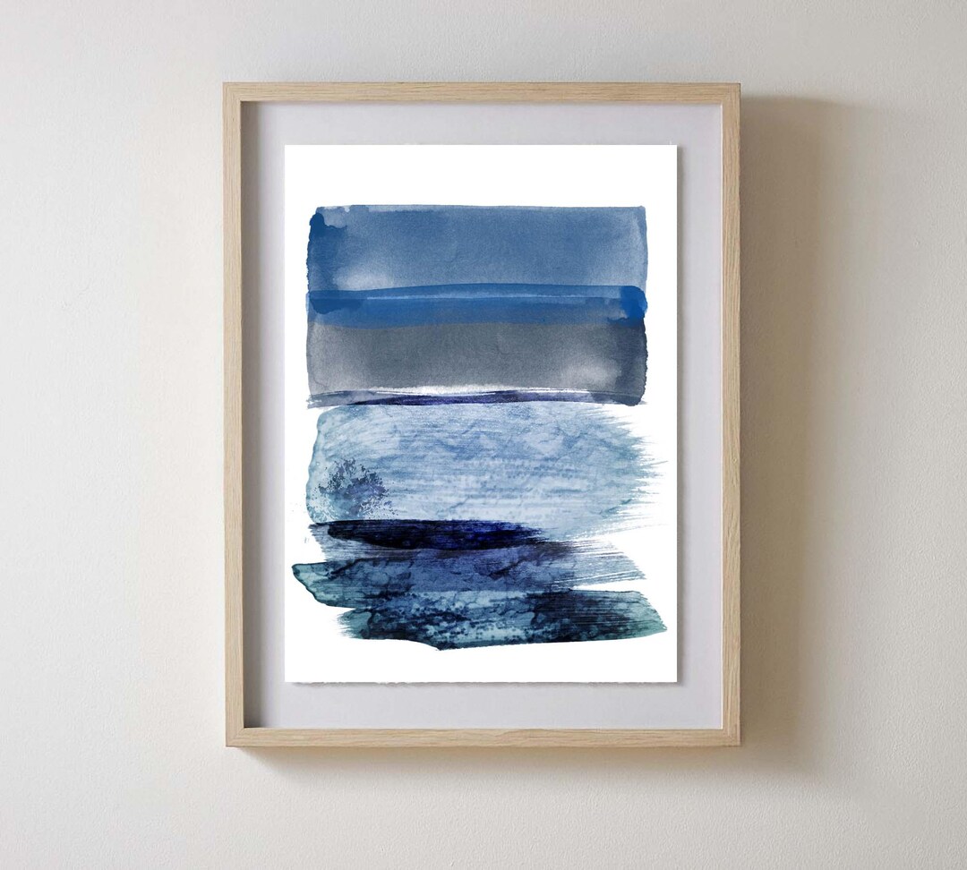 Navy Color Block Watercolor Print, Blue Geometric Abstract, Navy Home ...
