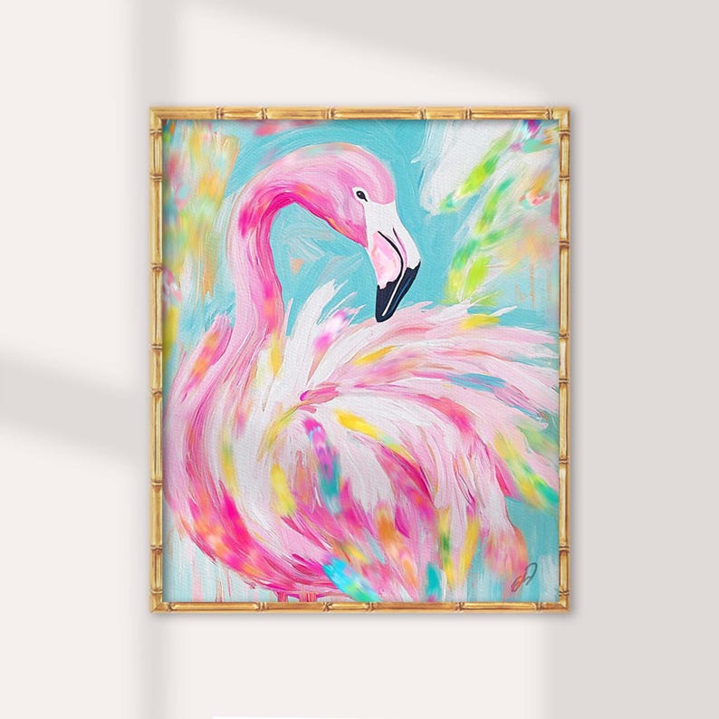 Colorful Flamingo Art Print: Preppy Palm Beach Coastal Decor - Etsy