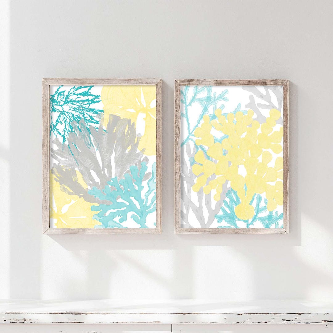 Yellow Gray Turquoise Home Decor, Aqua Gray Yellow Nursery Wall Art ...