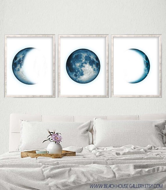 Blue Moon Prints Boho Bedroom Art Indigo Moon Print Lunar - Etsy