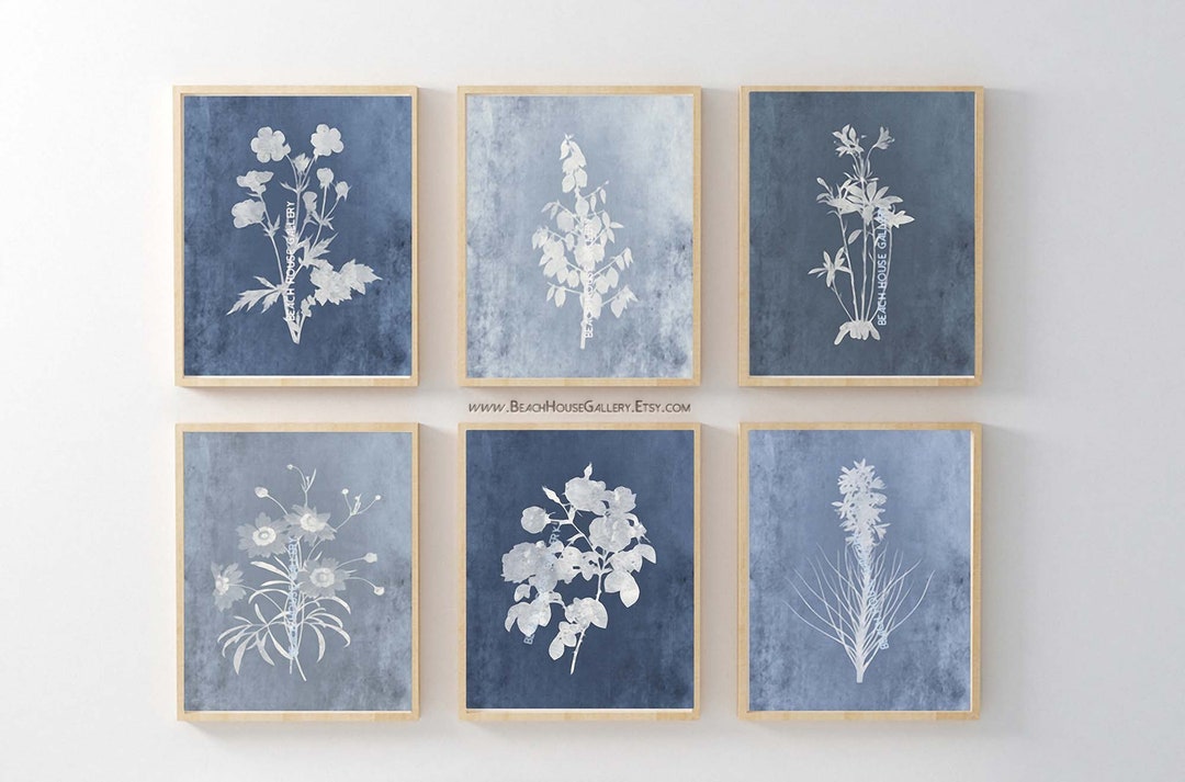 Indigo Botanical Prints: Farmhouse Style Wall Art (set of 6) - Etsy