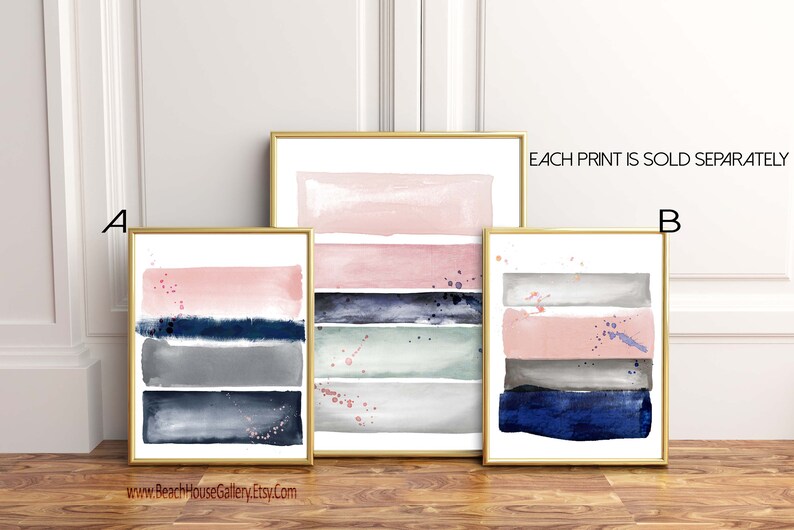 Color block Art Blue Pink and Gray Watercolor Art Blush Wall | Etsy