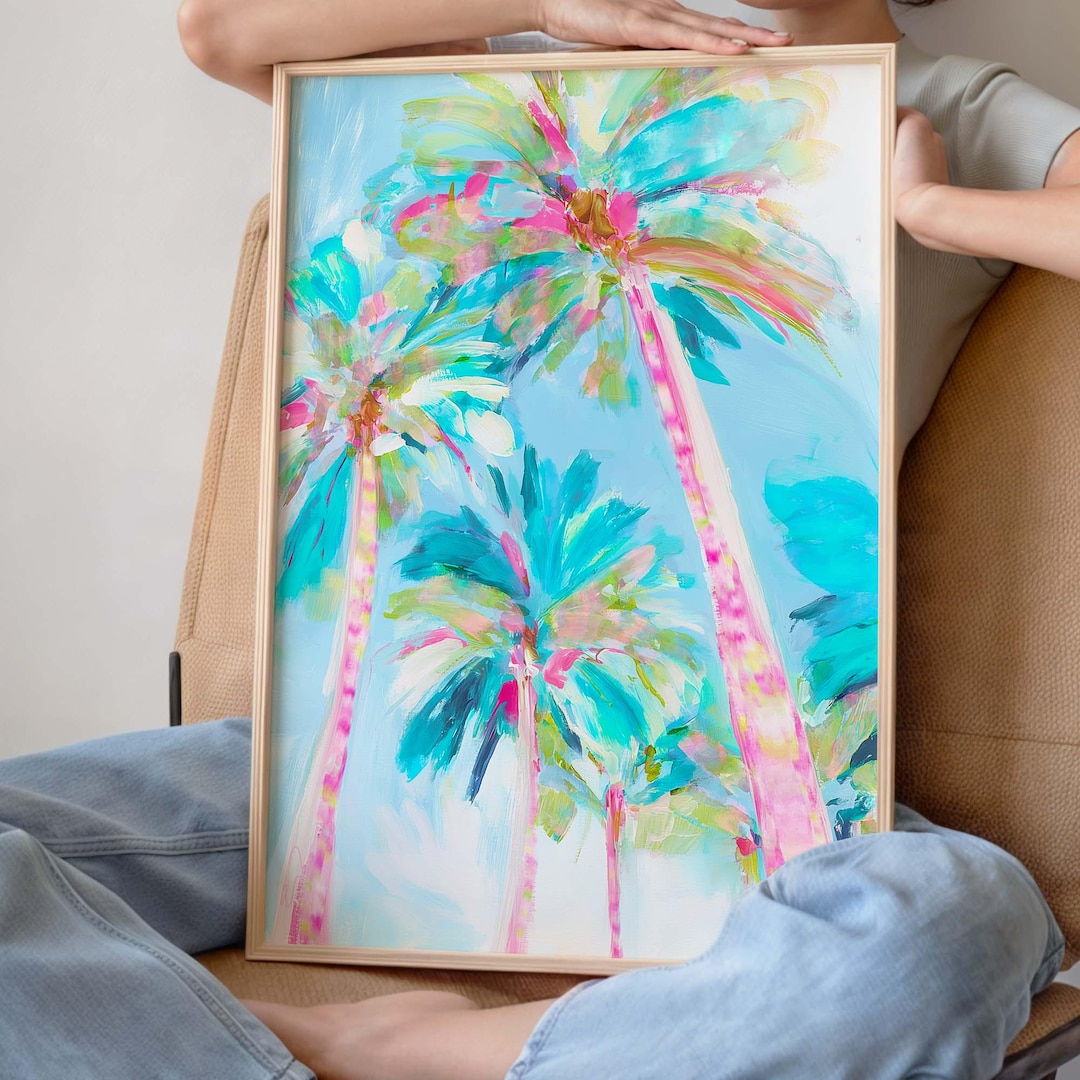 Colorful Palm Tree Art Print: Preppy Coastal Wall Decor - Etsy