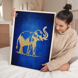 Elephant Print, Gold Navy Elephant Art, Faux Gold Foil Print ...