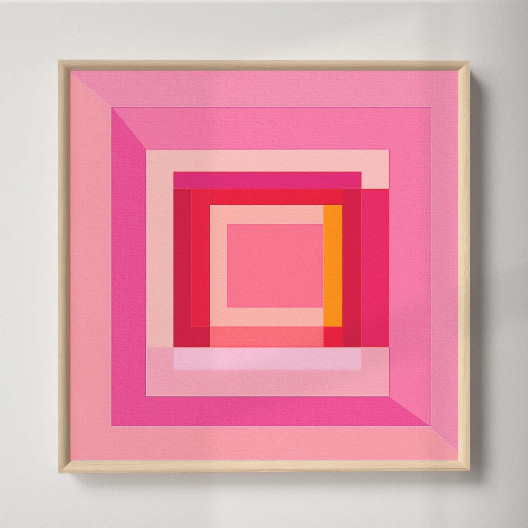 Square Geometric Art Print in Hot Pink – Preppy Modern Wall Decor, Palm ...