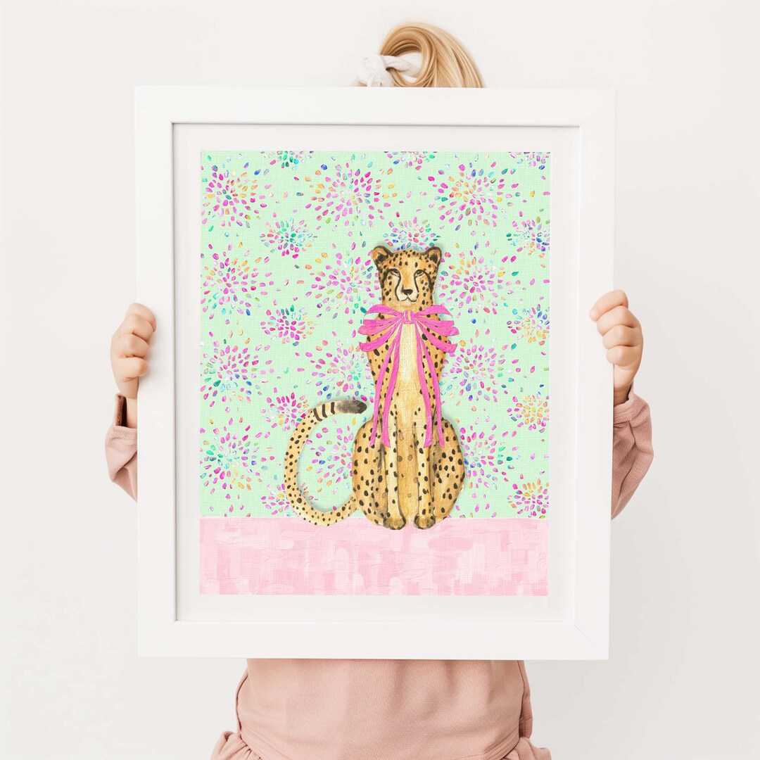 Preppy Cheetah Print, Colorful Wall Art for Baby Girl Nursery. Dorm ...