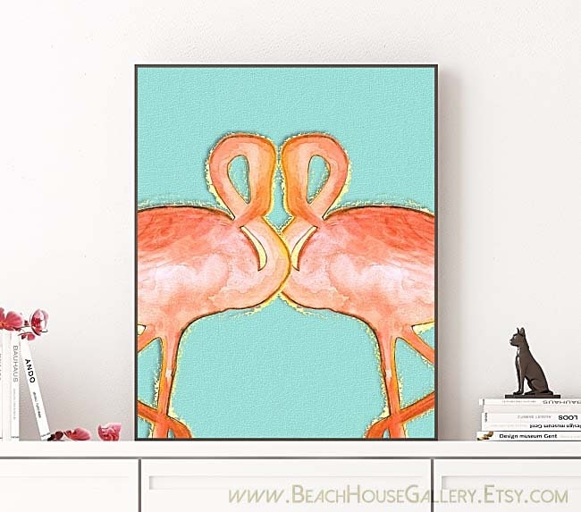 Flamingo Print Summer Art Tropical Decor Beach House | Etsy