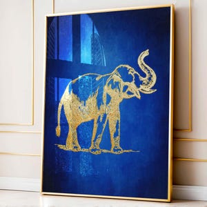 Elephant Print, Gold Navy Elephant Art, Faux Gold Foil Print ...