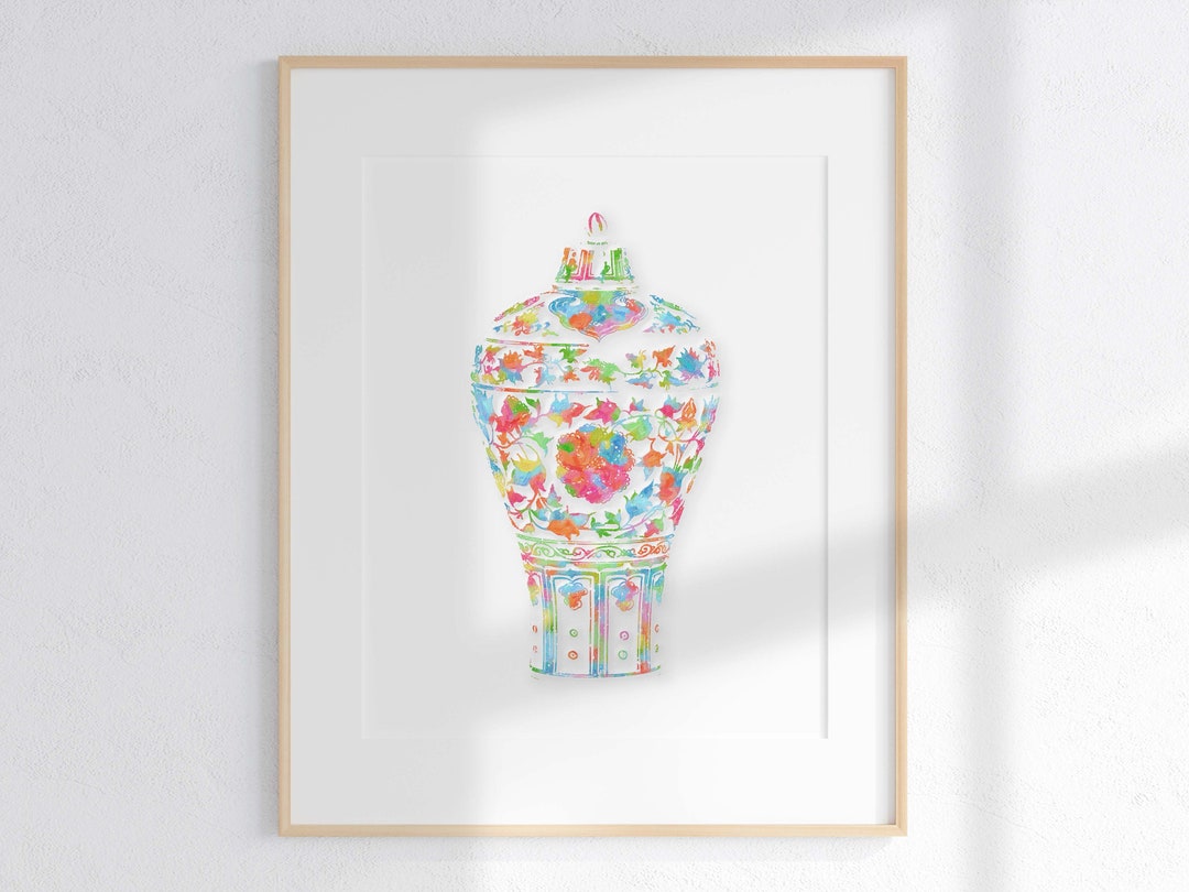 Colorful Ginger Jar Print, Bright Chinoiserie Wall Art, Ginger Jar ...
