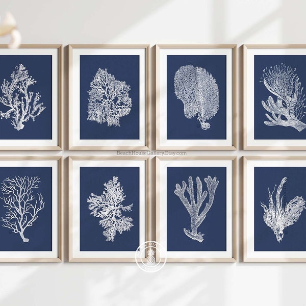 Coral Navy Wall Art - Etsy