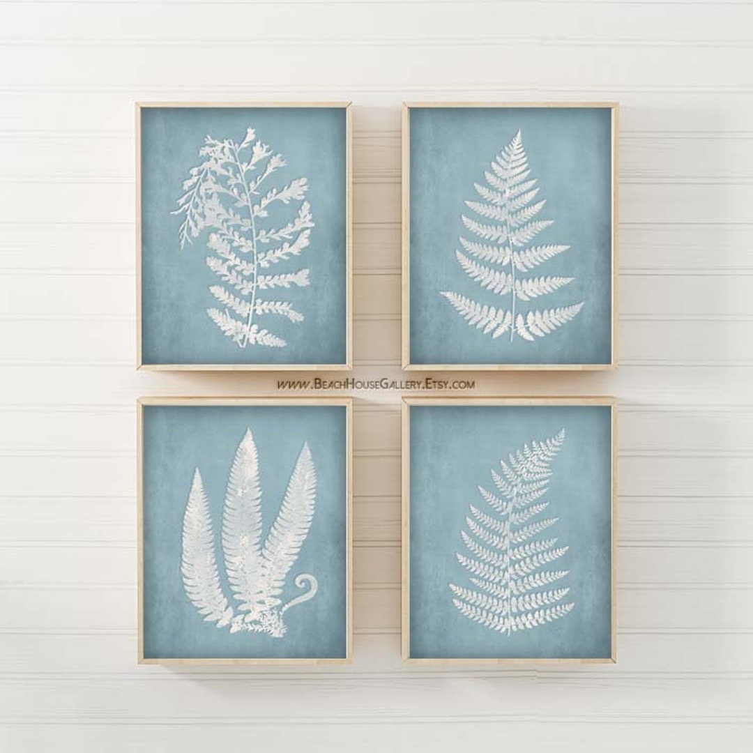 Blue Ferns Wall Art, French Blue Fern Prints, Vintage Botanical Art ...