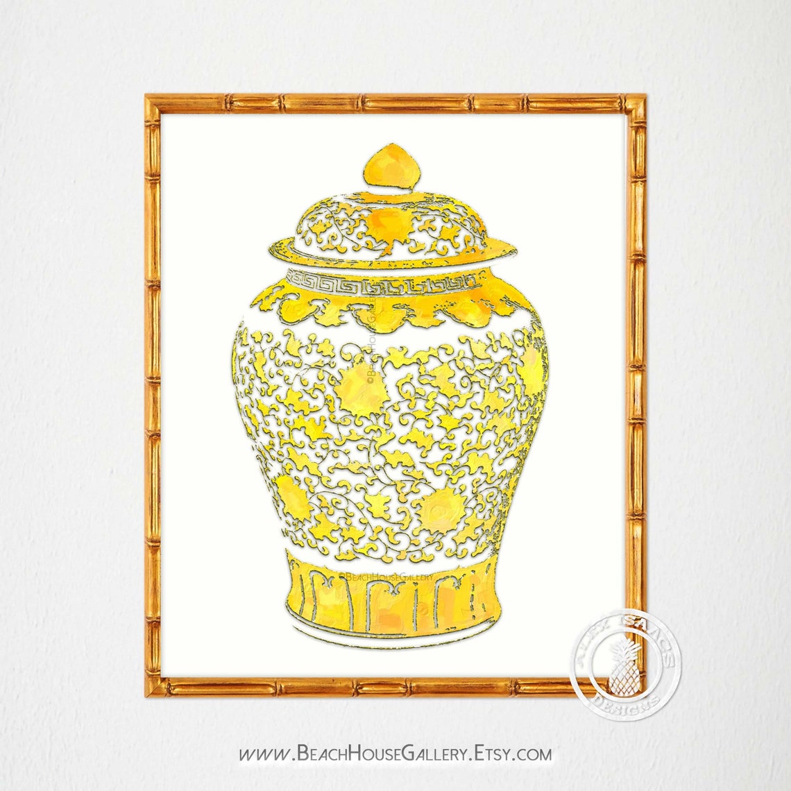 Yellow Ginger Jar Art Yellow Chinoiserie Yellow Art Yellow - Etsy