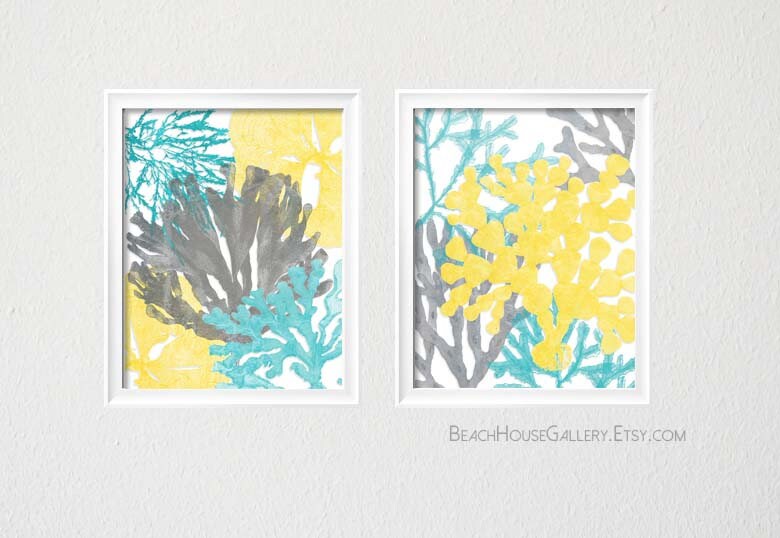 Yellow Gray Turquoise Home Decor Aqua Gray Yellow Nursery | Etsy