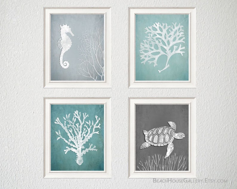 Teal Beach Decor Teal Gray Wall Art Teal Beach Theme - Etsy