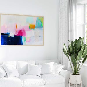 Bright Blue Abstract Art, Colorful Canvas Painting, Extra Large Art ...