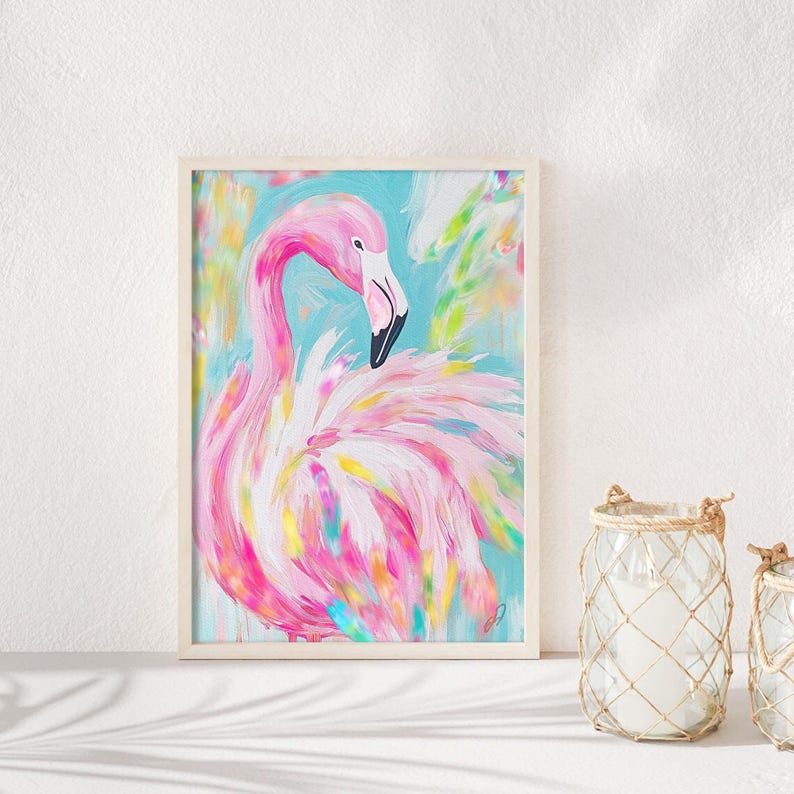 Colorful Flamingo Art Print: Preppy Palm Beach Coastal Decor - Etsy