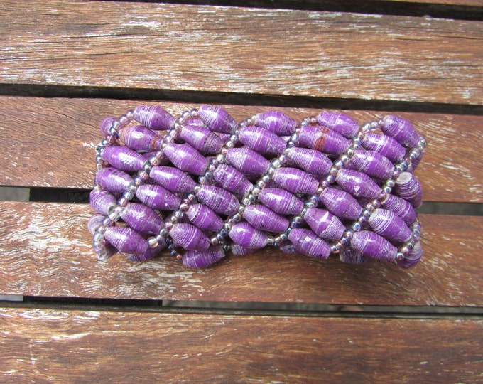 Purple Fair Trade Handmade Wide Band Paper Bead Bracelet From Uganda - Etsy