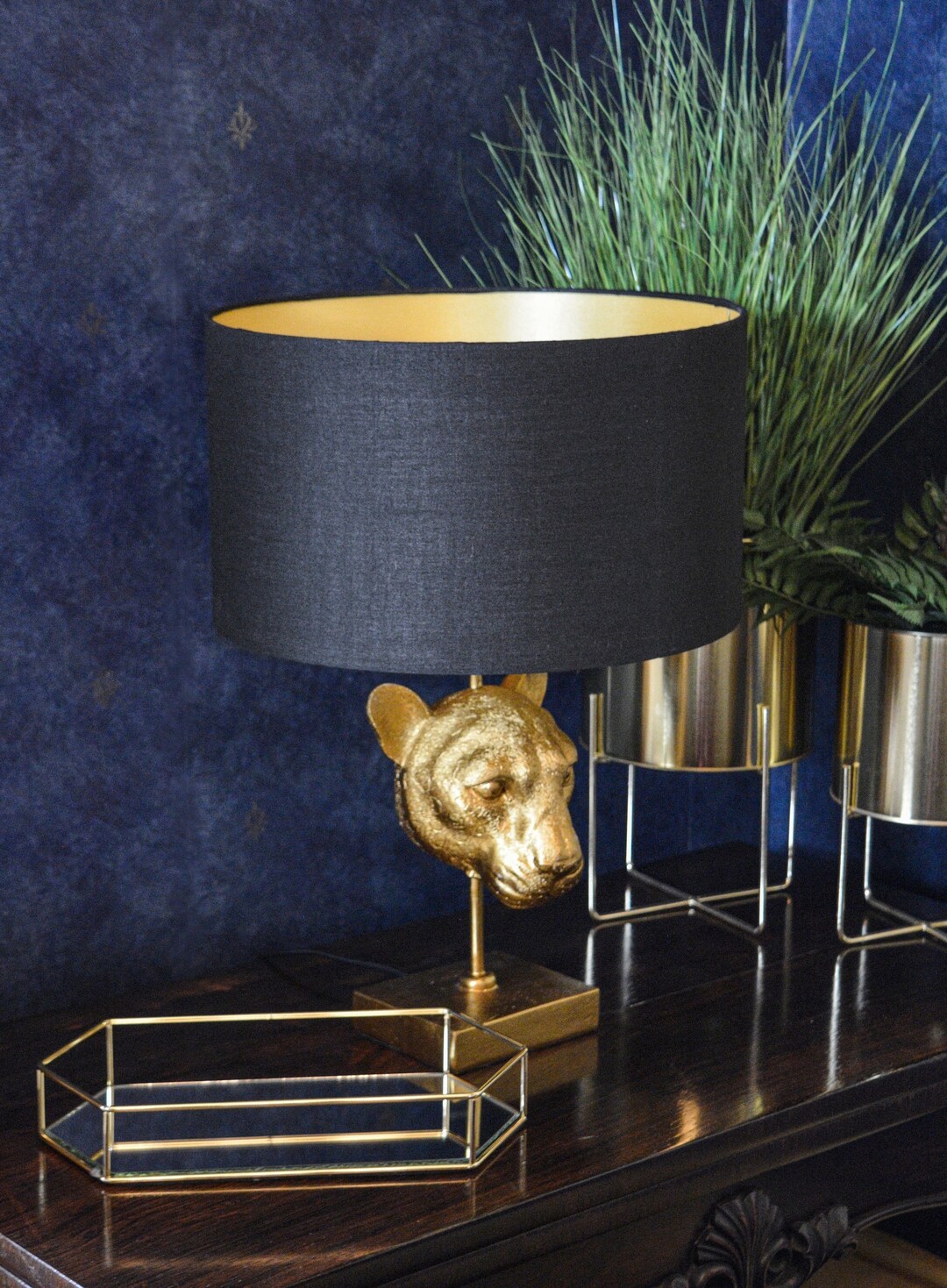 Leopard Table Lamp Black and Gold - Etsy