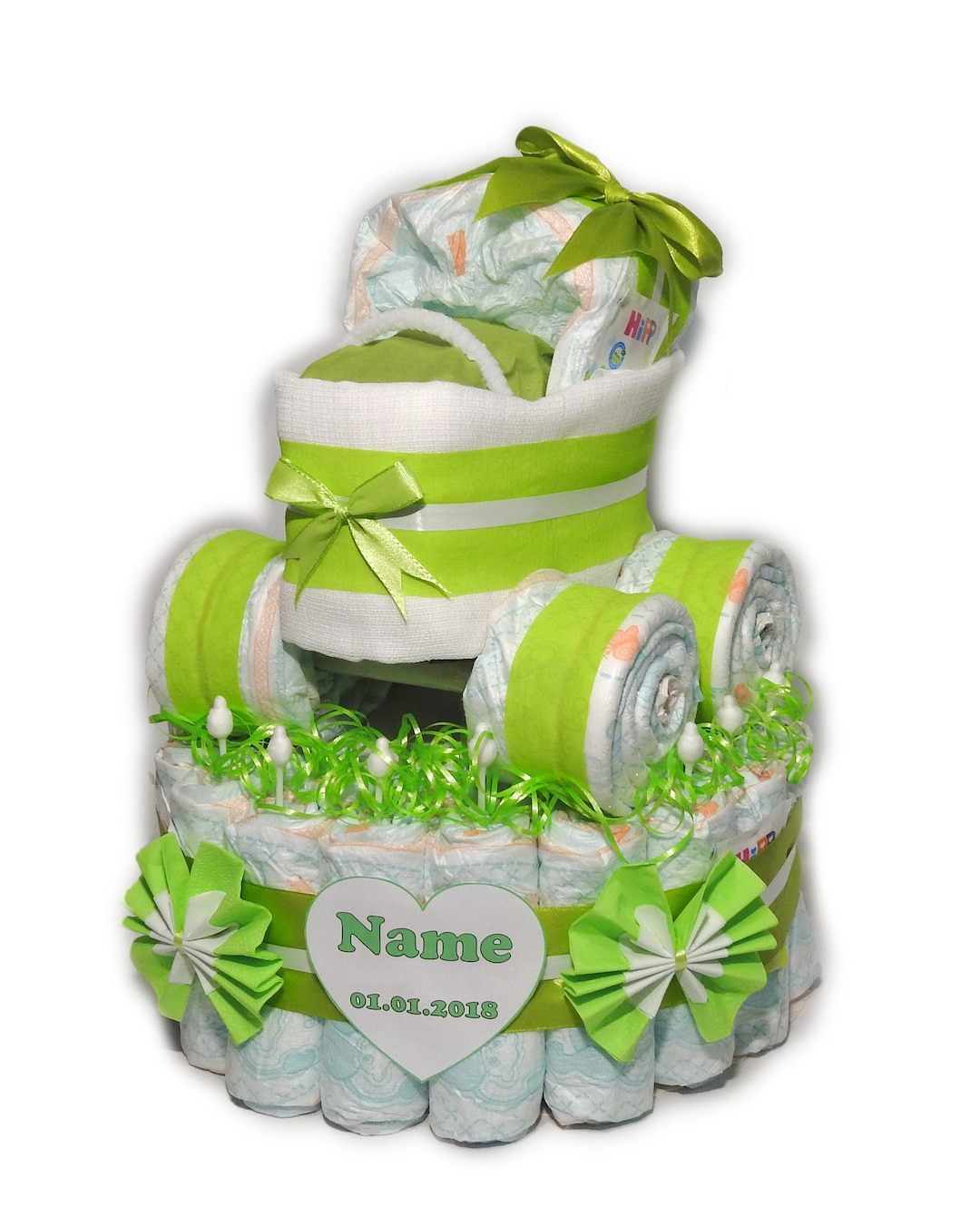 Diaper Cake Diaper Stroller XL Tires Green - Etsy