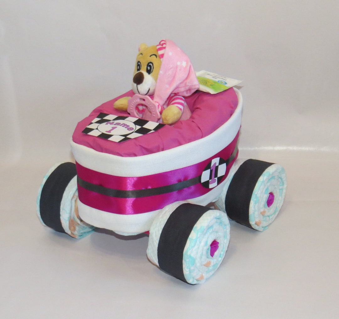 Diaper Cake Diaper Racing Car rallye Bear Pink - Etsy