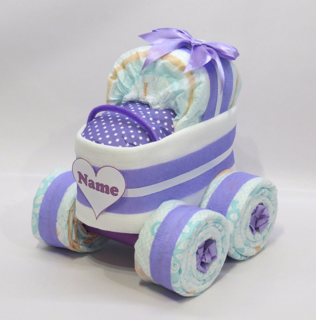 Diaper Cake - Diaper Stroller XL Tires Purple - Etsy