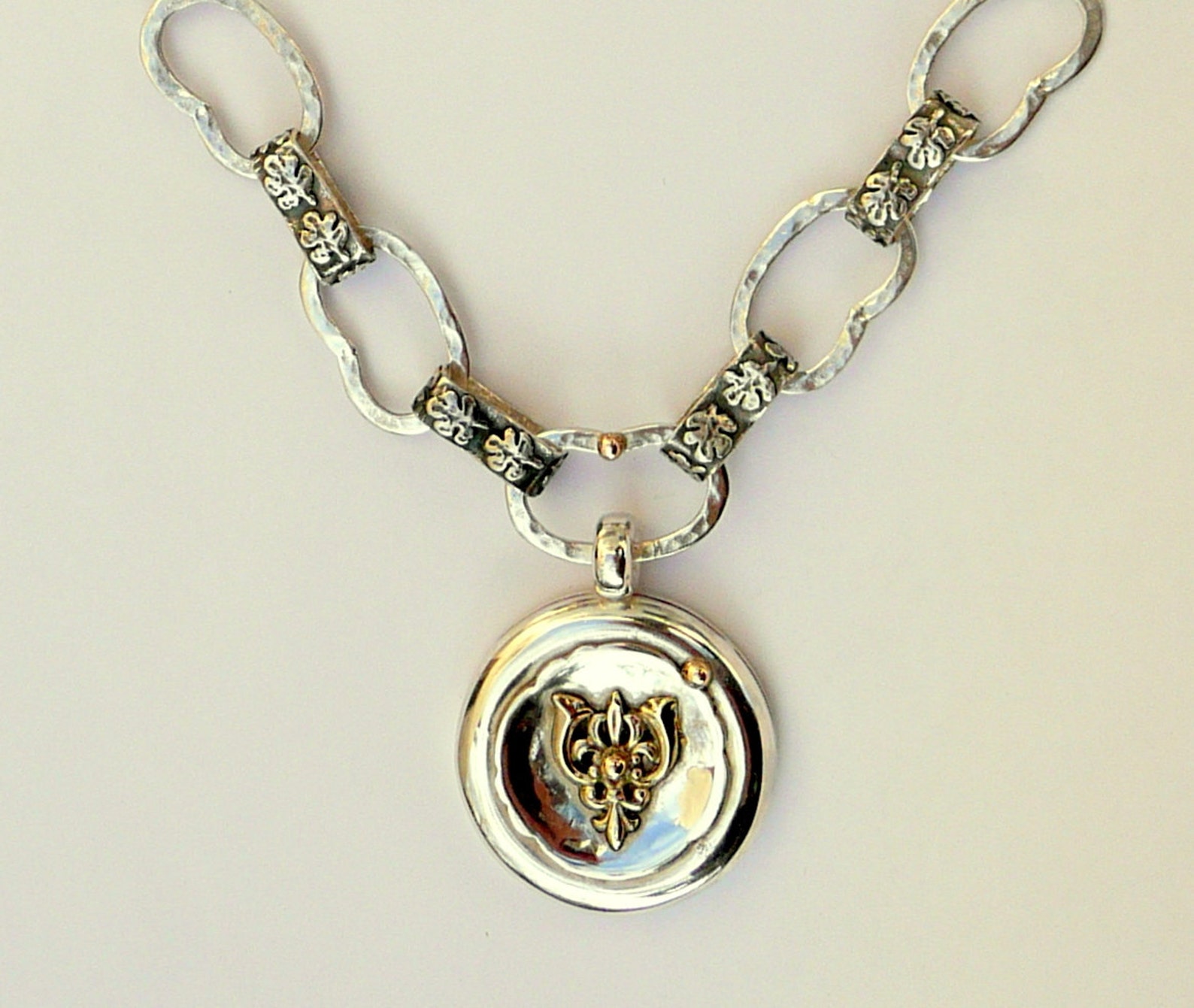 Free Shipping Silver and Gold Necklace Decorated With Gold - Etsy