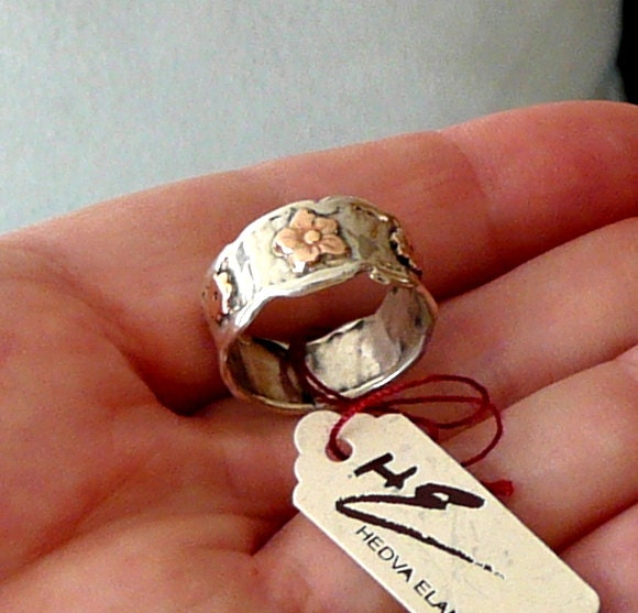 Band Ring With 3 Gold Flowers Silver Ring Wedding Ring Handmade by ...