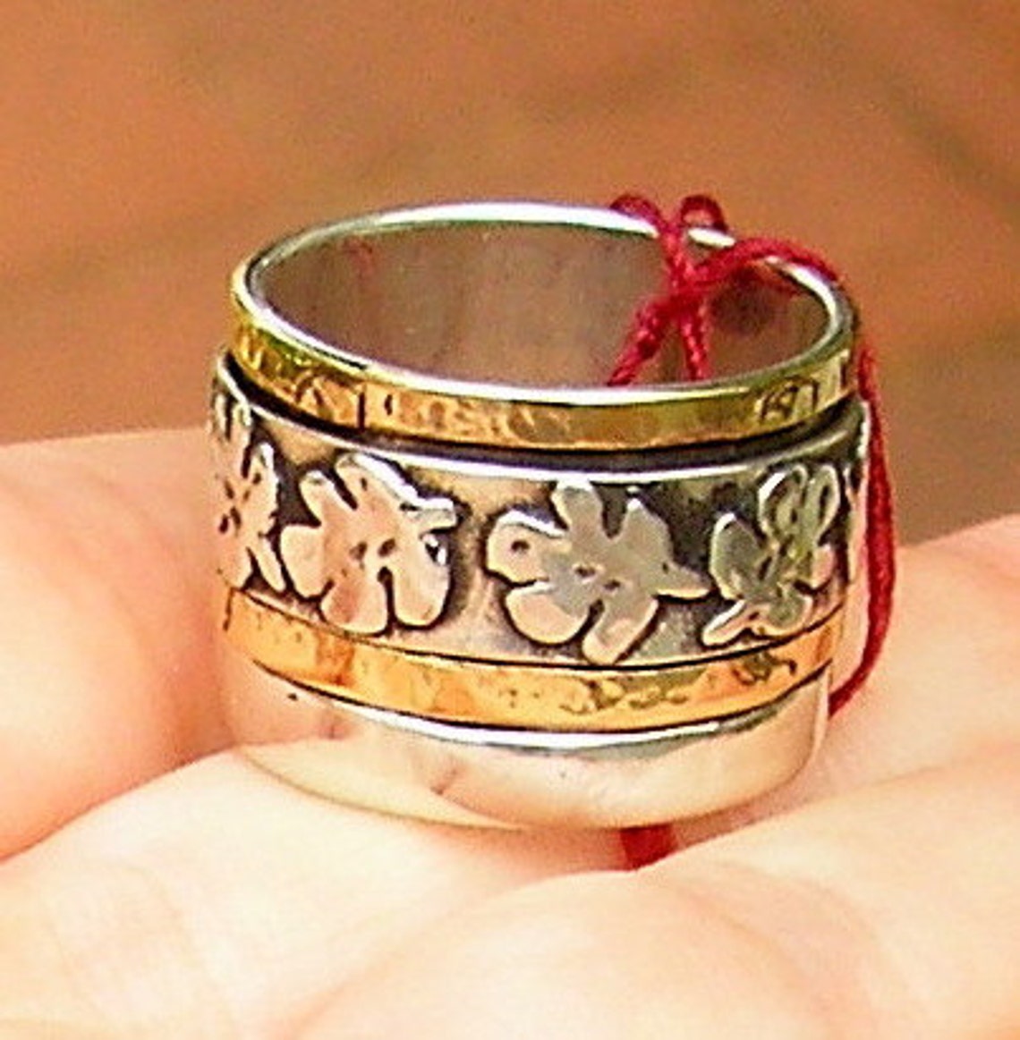Fig Sterling Silver Gold Band Ring Spinning Ring Moving - Etsy