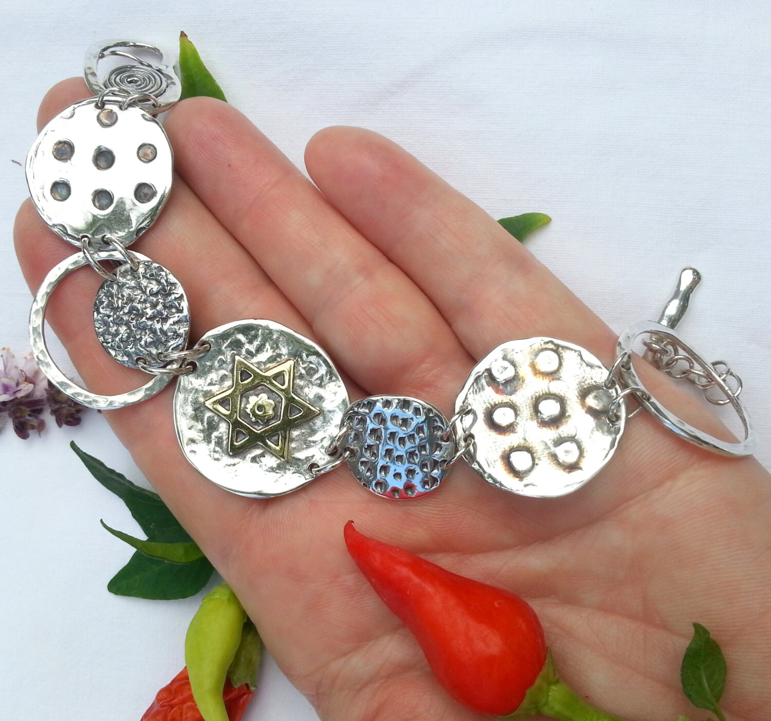 Star of David, David Shield, Magem David, Silver and Gold Bracelet ...