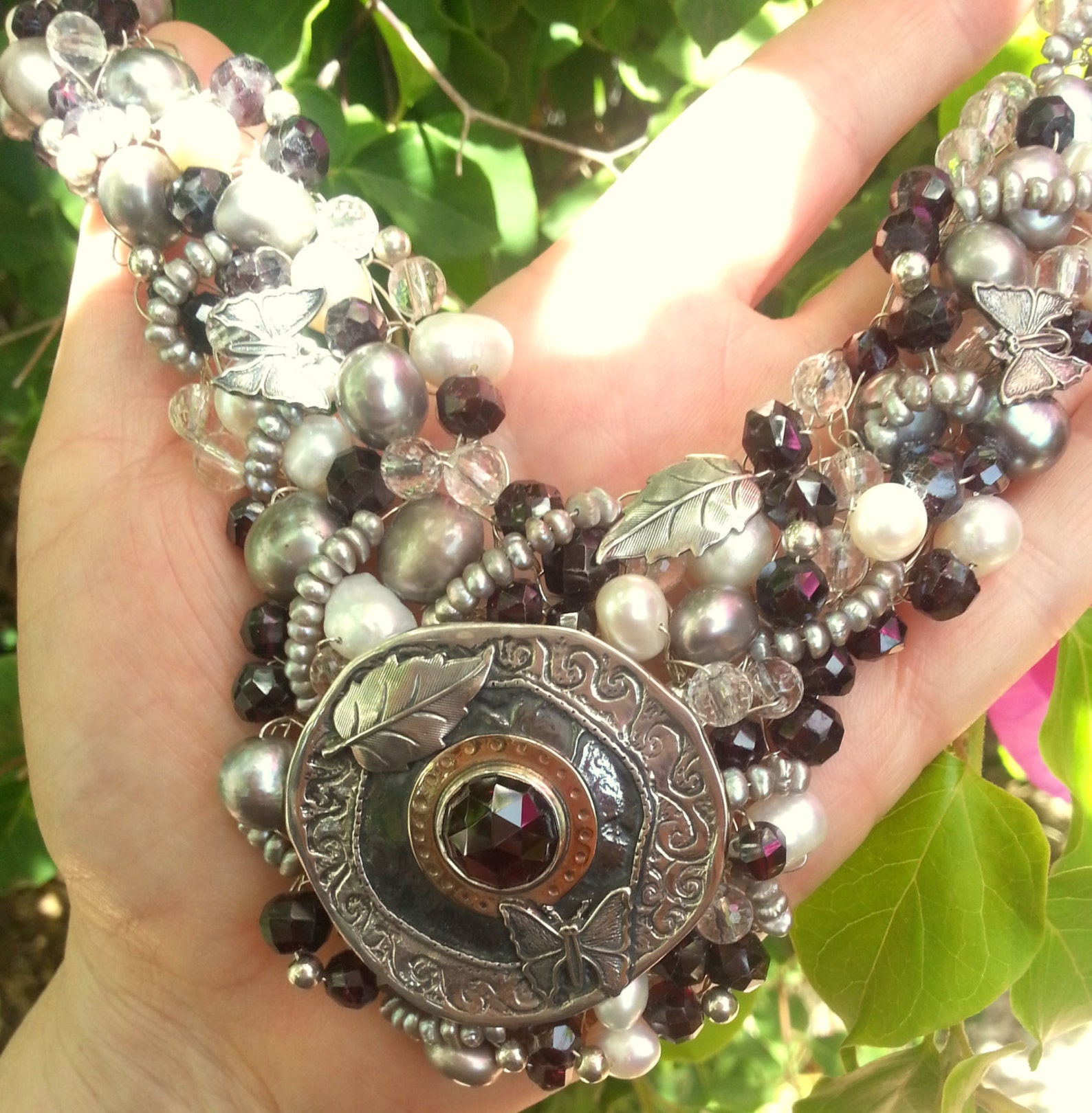 Garnet Gold Silver Pearls and Crystal Stones Beads - Etsy