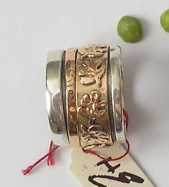 Spinning ring Silver and gold ring band ring with tiny Fig | Etsy