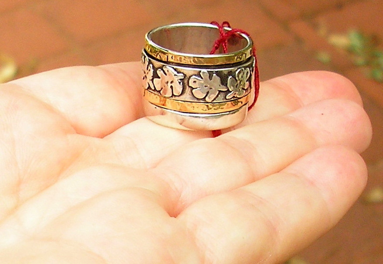 Fig Sterling Silver Gold Band Ring Spinning Ring Moving - Etsy