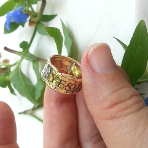 Yeshua Gold Band Ring, 14 Kt Ring, Decorated With a Silver Fig Leaf and ...