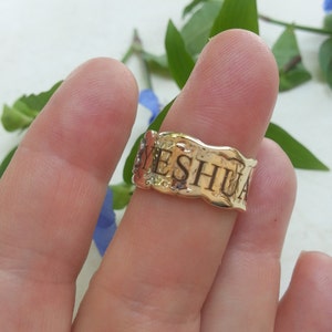 Yeshua Gold Band Ring, 14 Kt Ring, Decorated With a Silver Fig Leaf and ...