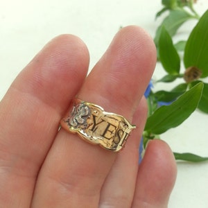 Yeshua Gold Band Ring, 14 Kt Ring, Decorated With a Silver Fig Leaf and ...