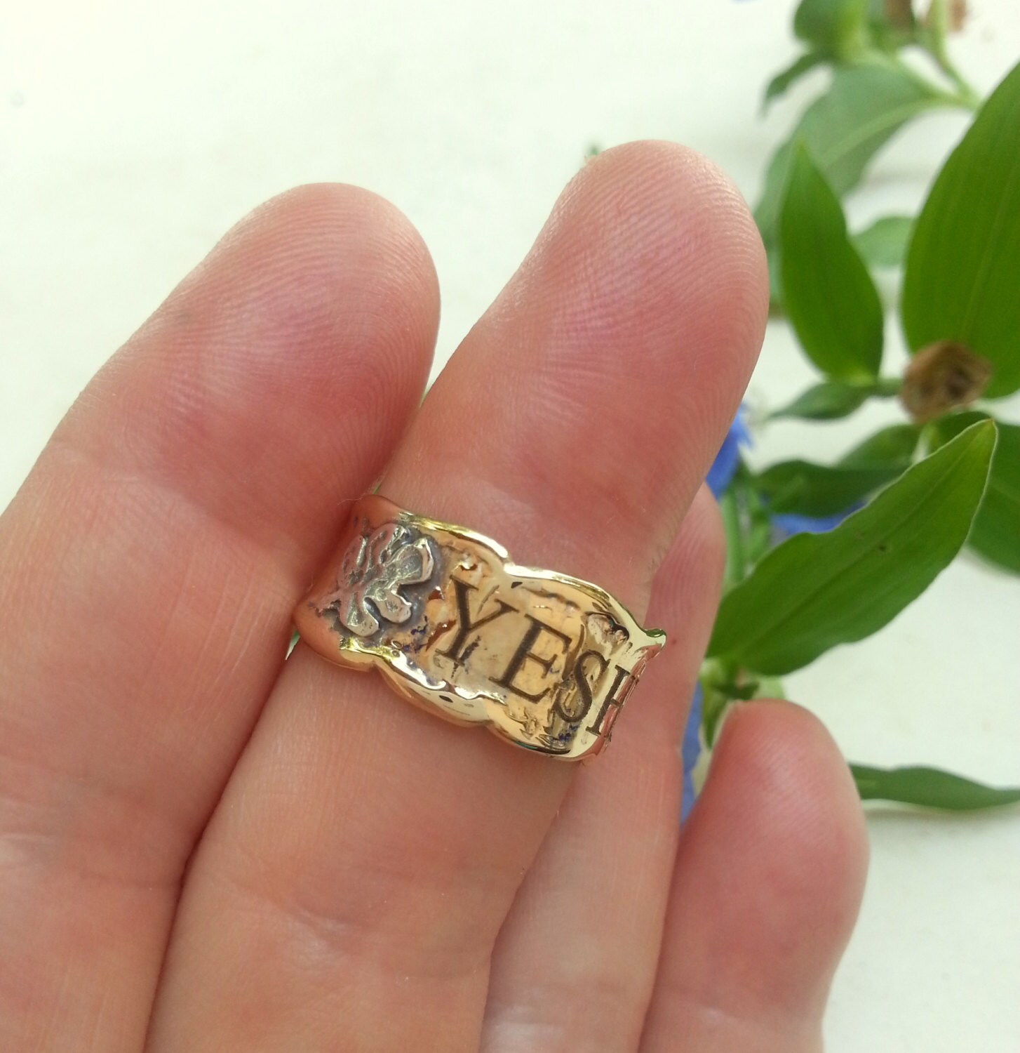 Yeshua Gold Band Ring 14 Kt Ring Decorated With a Silver Fig - Etsy