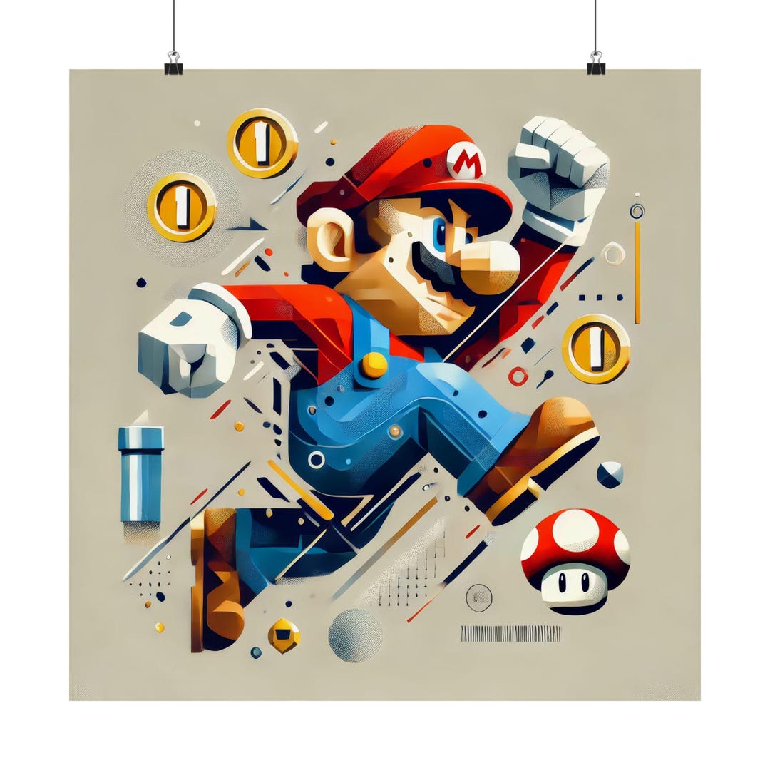 Mario Nintendo Geometric Gaming Bauhaus Cubist Vertical Posters ...