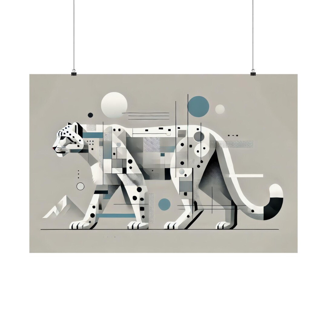 Snow Leopard Big Cat Abstract Minimalist Poster, Geometric Wall Art ...