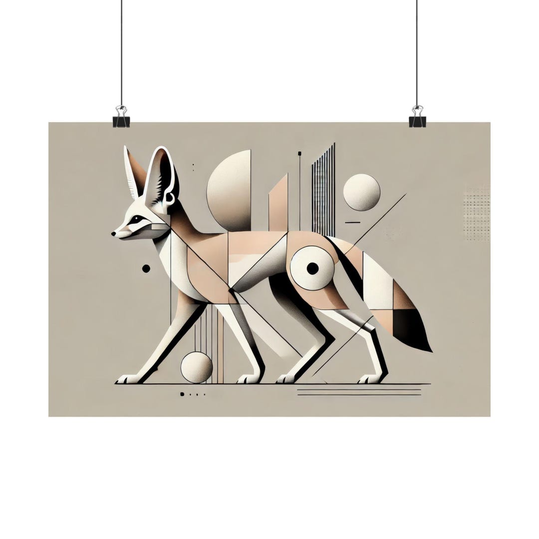 Geometric Fennec Fox Abstract Poster, Minimalist Wall Art, Cubist ...