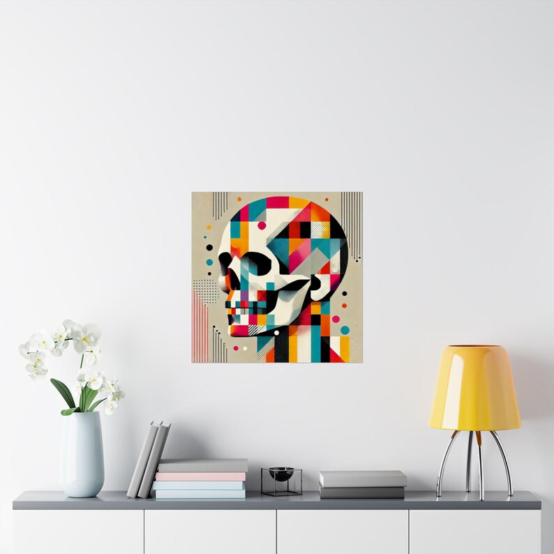 Momento Mori Skull Abstract Minimalist Bauhaus Cubist Wall Art Poster ...